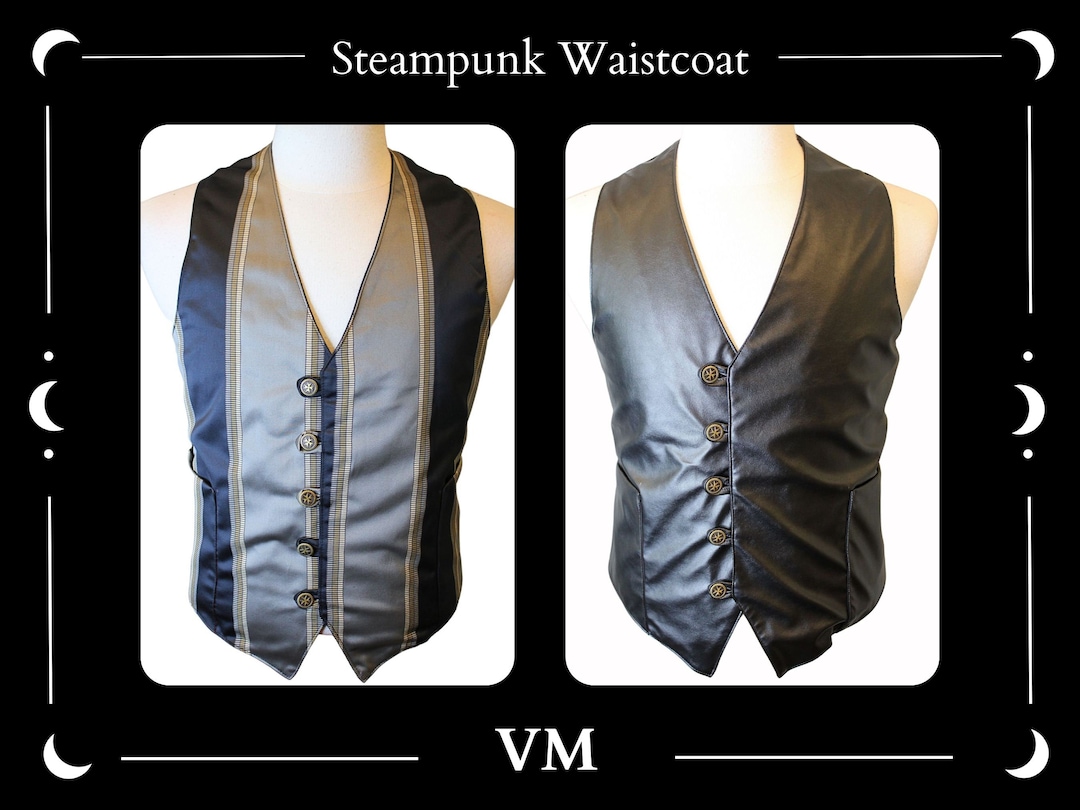 The VM Mens Steampunk Waistcoat black Vegan Leather Victorian - Etsy