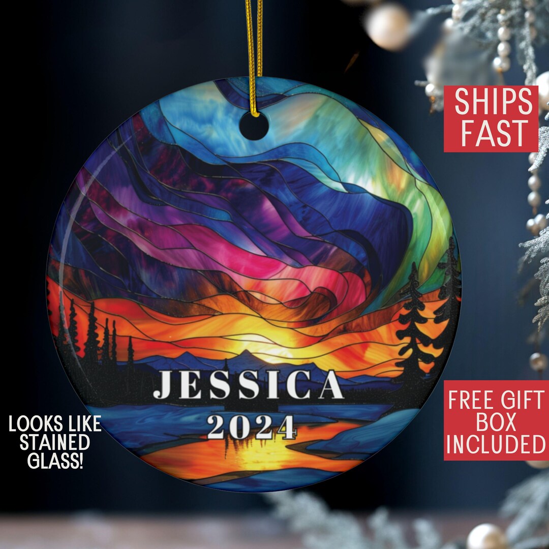 Personalized 2024 Christmas Ornament, Stained Glass Effect Christmas ...