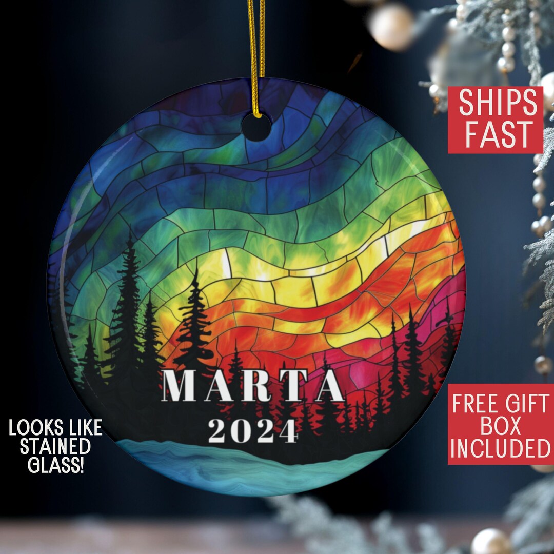Personalized 2024 Christmas Ornament, Stained Glass Effect Christmas ...