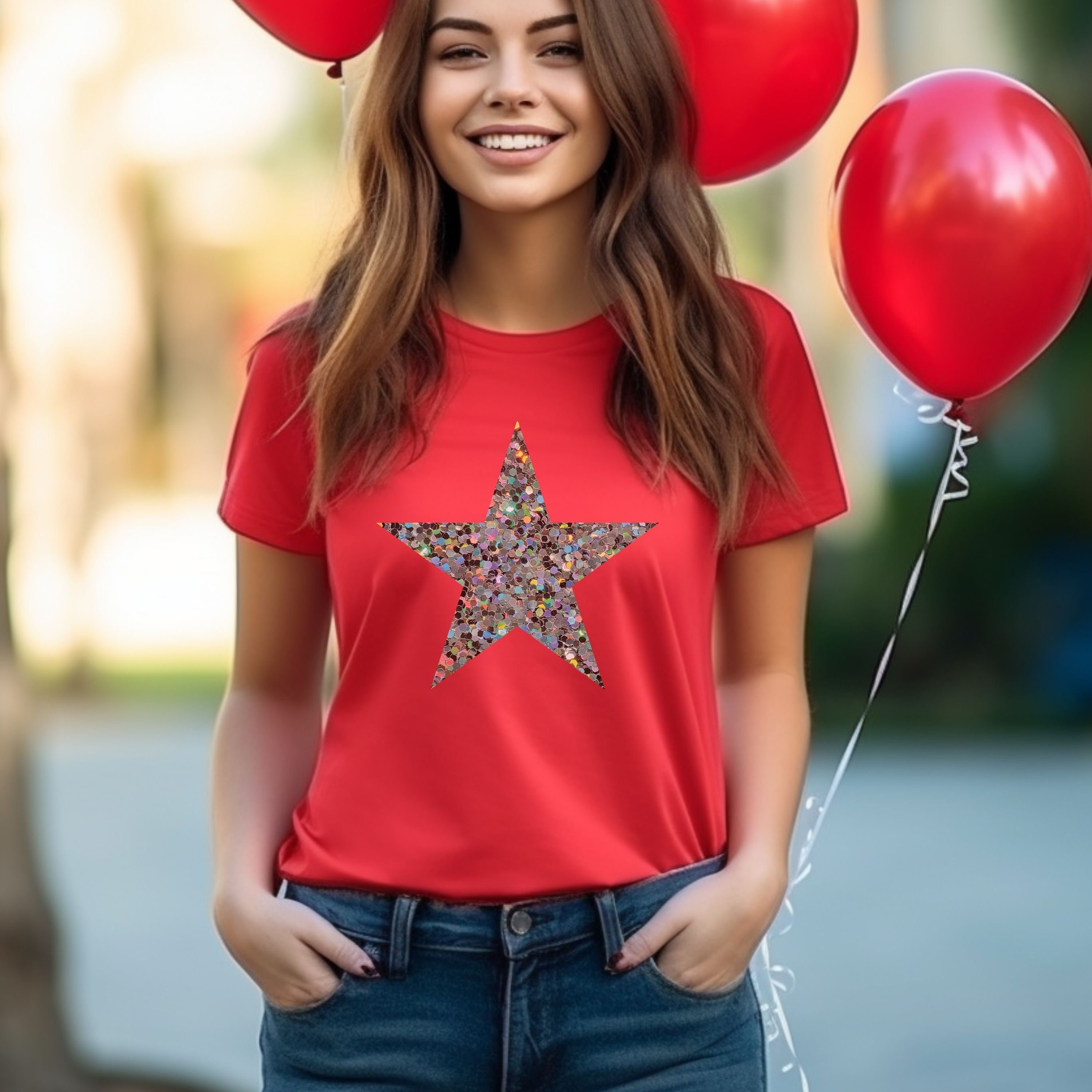 Silver Glitter Star T-shirt, Star Tee Shirt, Retro 90s Y2K Five Point ...