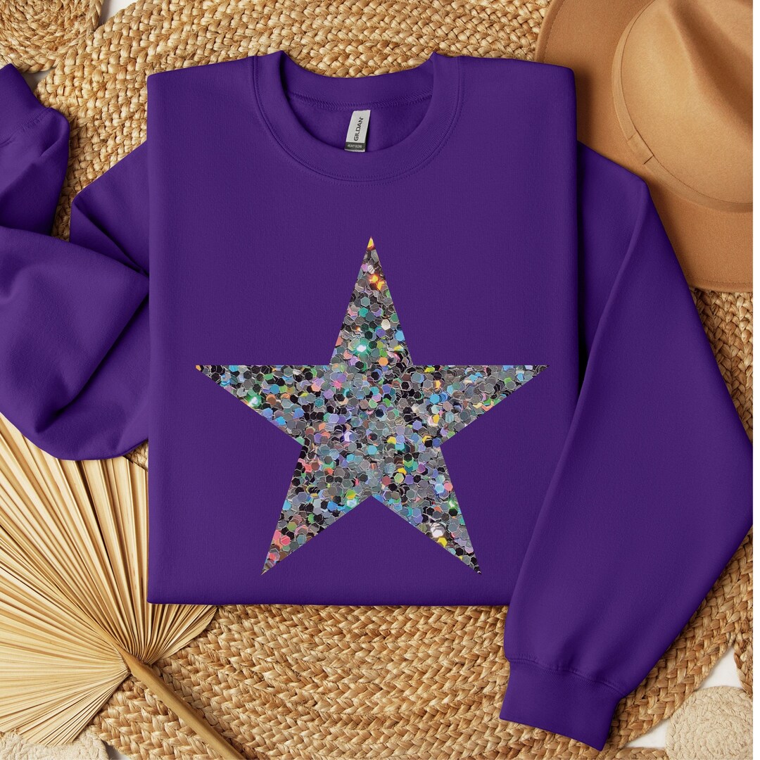Silver Glitter Star Sweatshirt, Retro 90s Y2K Grunge Star Sweater ...