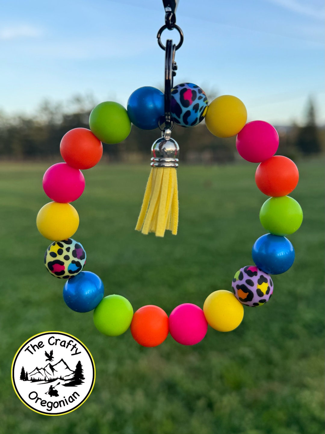 Silicone Wristlet Keychain, Neon Silicone Beads, Keychains for Her ...