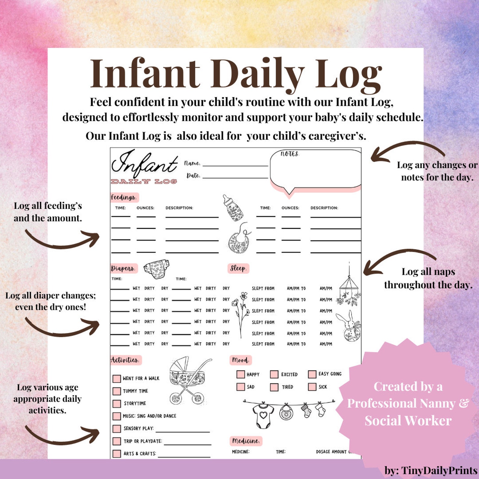 Infant Daily Log | Baby Care Journal | Daily Tracker for Newborns ...