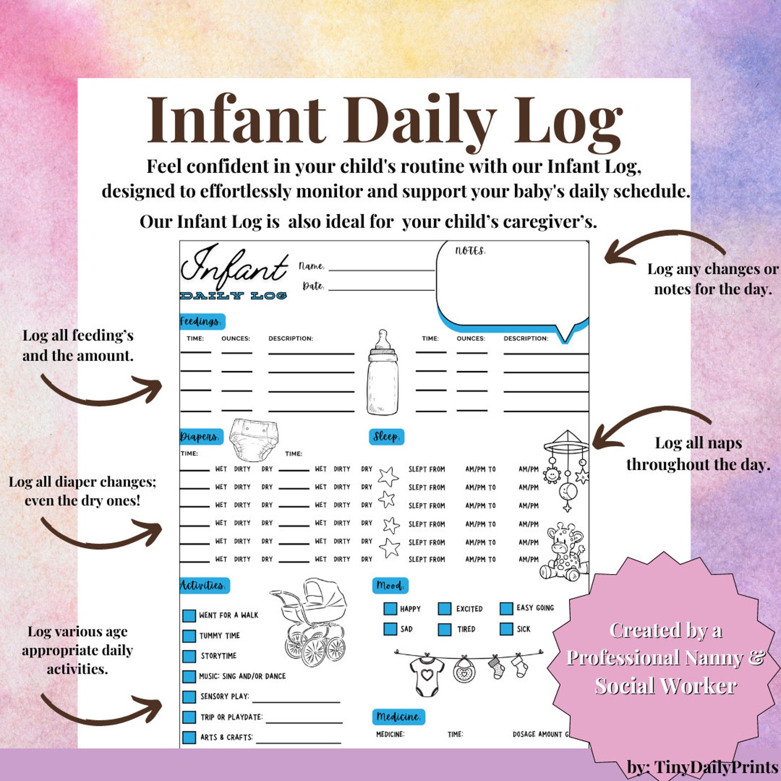 Infant Daily Log | Baby Care Journal | Daily Tracker for Newborns ...