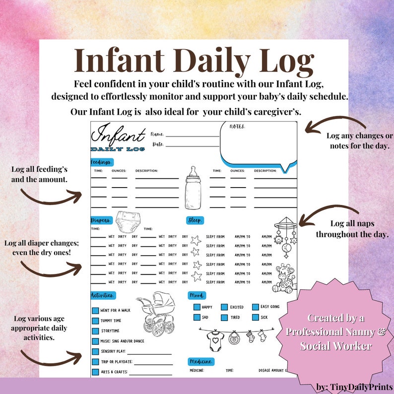 Infant Daily Log | Baby Care Journal | Daily Tracker for Newborns ...
