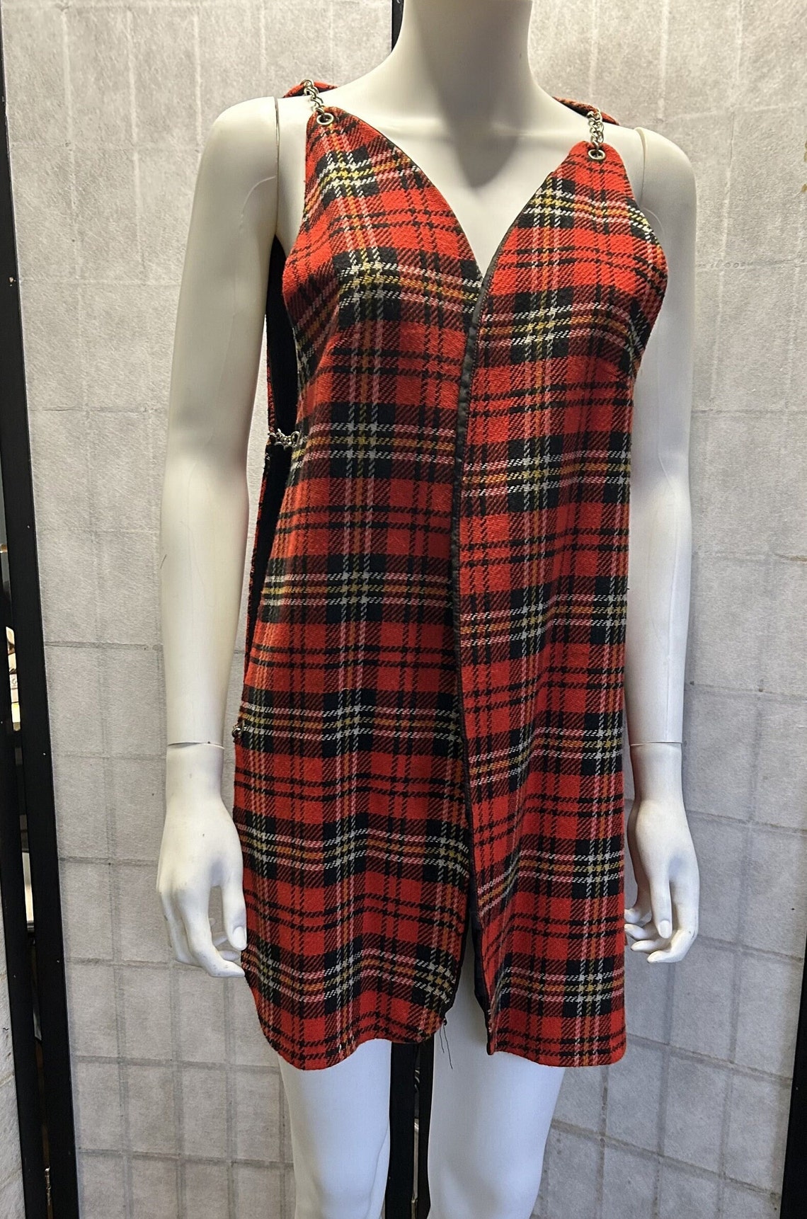 Rare Early Gunne Sax Tartan Red and Black Plaid Long Vest With Chains ...