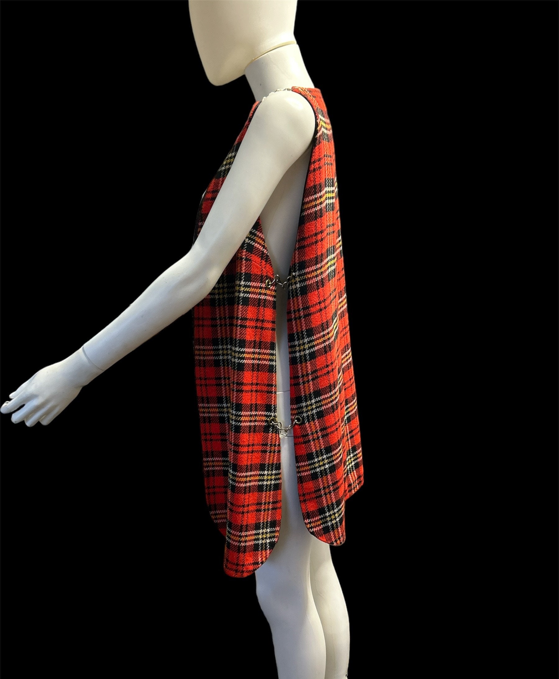 Rare Early Gunne Sax Tartan Red and Black Plaid Long Vest With Chains ...