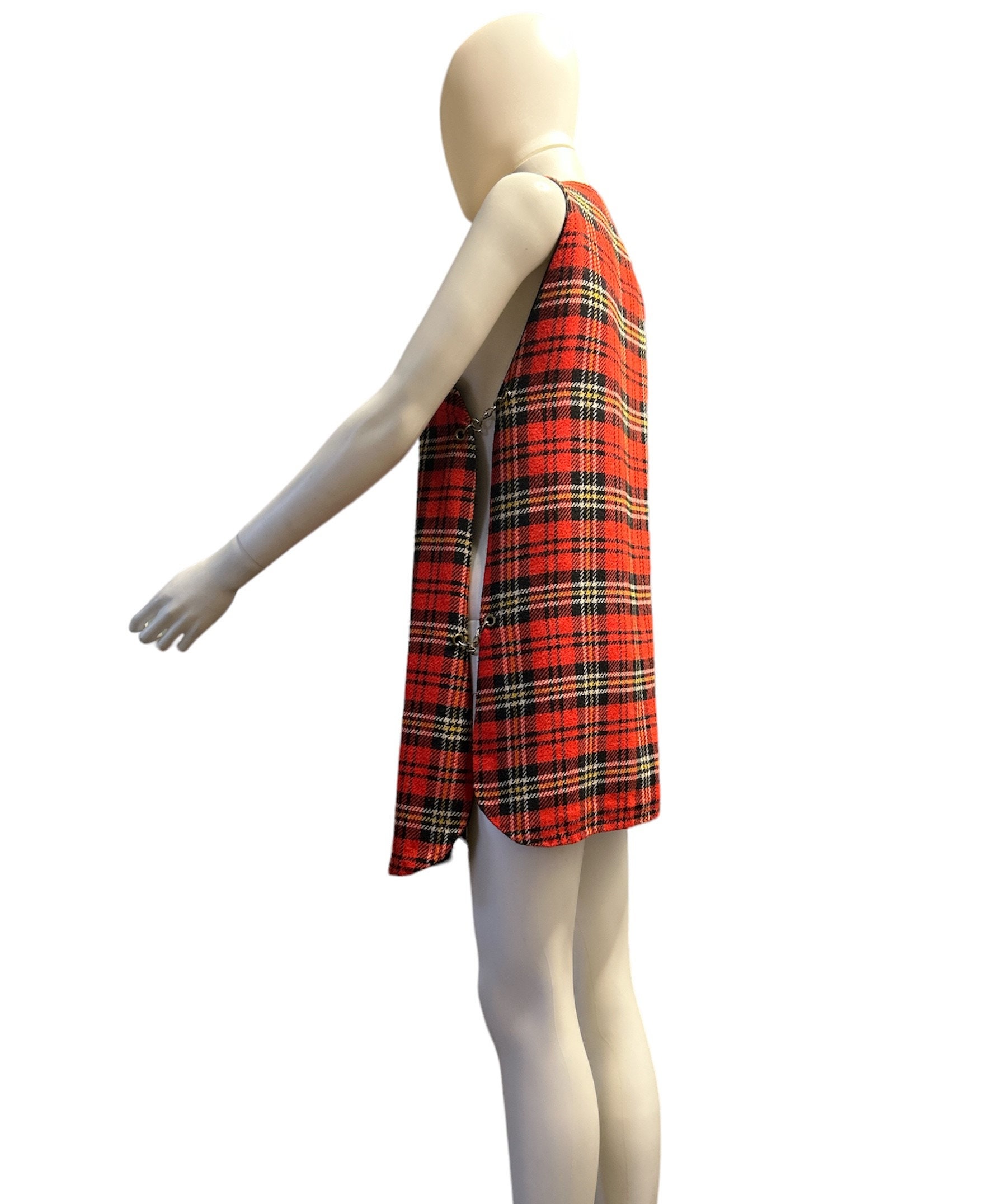Rare Early Gunne Sax Tartan Red and Black Plaid Long Vest With Chains ...