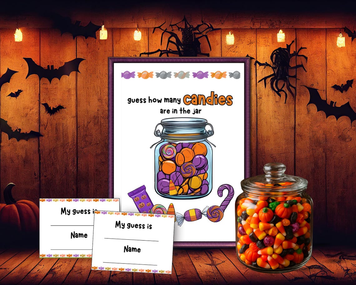 Halloween Candy Jar Guessing Game Kit: Printable Party Activity, Guess ...