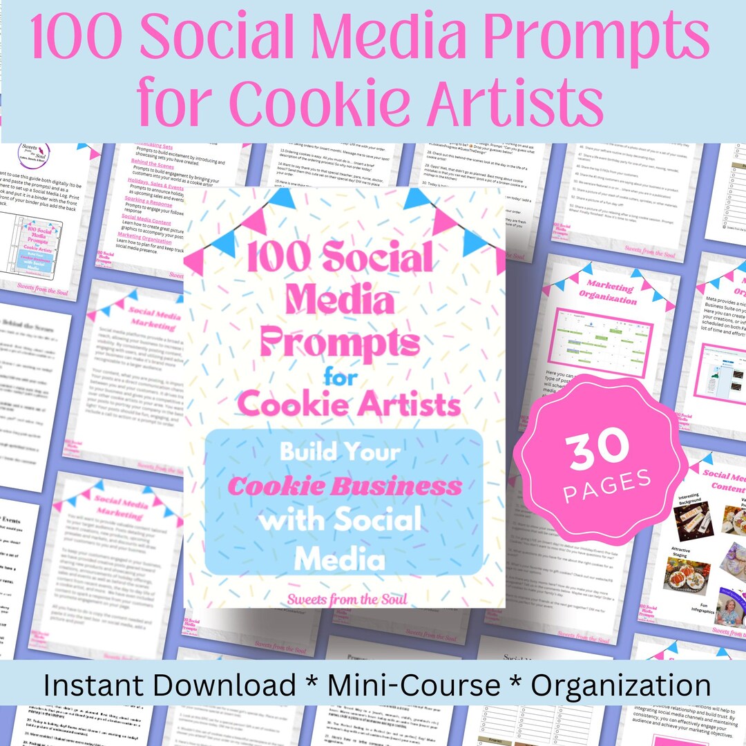 Cookie Artist Social Media Prompts: Content Planner Calendar & Tracker ...