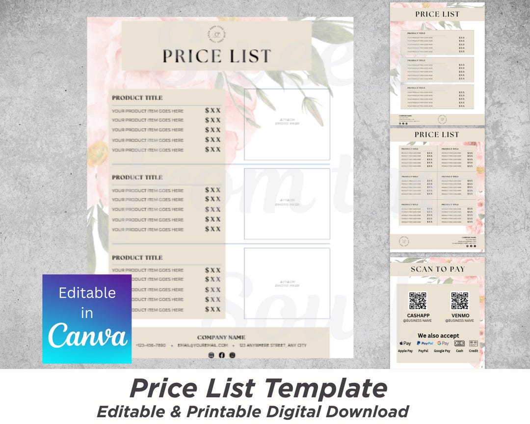 Price List Template Plus Scan to Pay Display Available in A4 & US ...