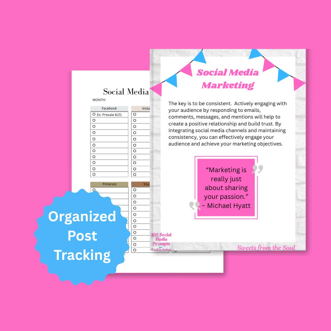 Cookie Artist Social Media Prompts: Content Planner Calendar & Tracker ...