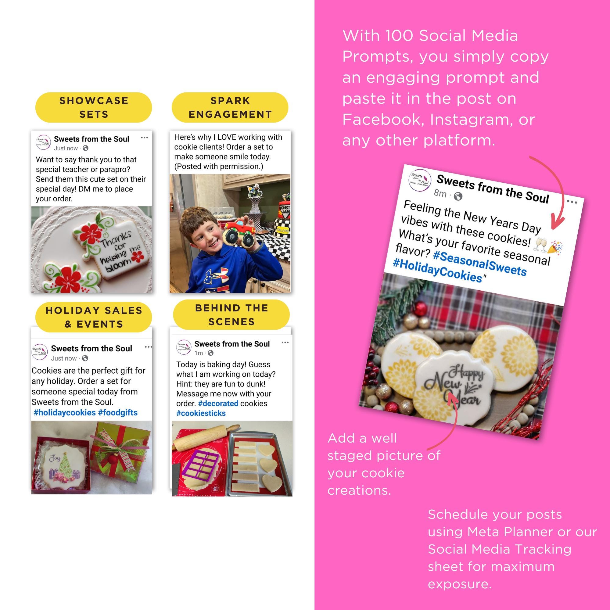 Cookie Artist Social Media Prompts: Content Planner Calendar & Tracker ...