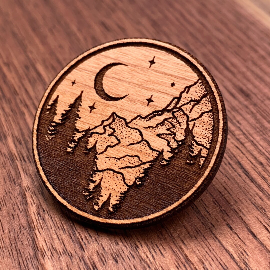 Night Sky - Laser Engraved Wooden Pin, Badge, Pin Back Button - Made in ...