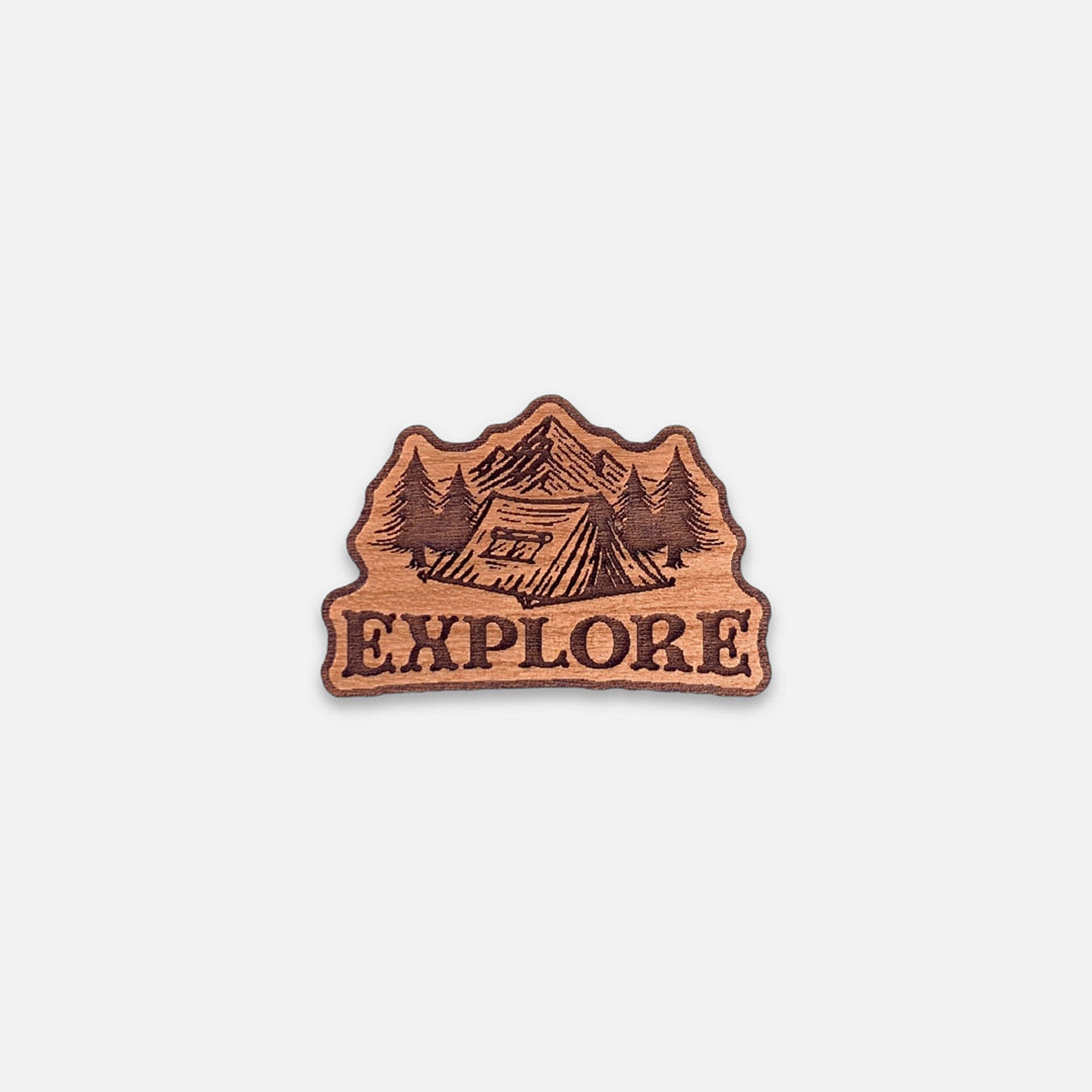 Explore - Laser Engraved Wooden Pin, Badge, Pin Back Button - Made in ...