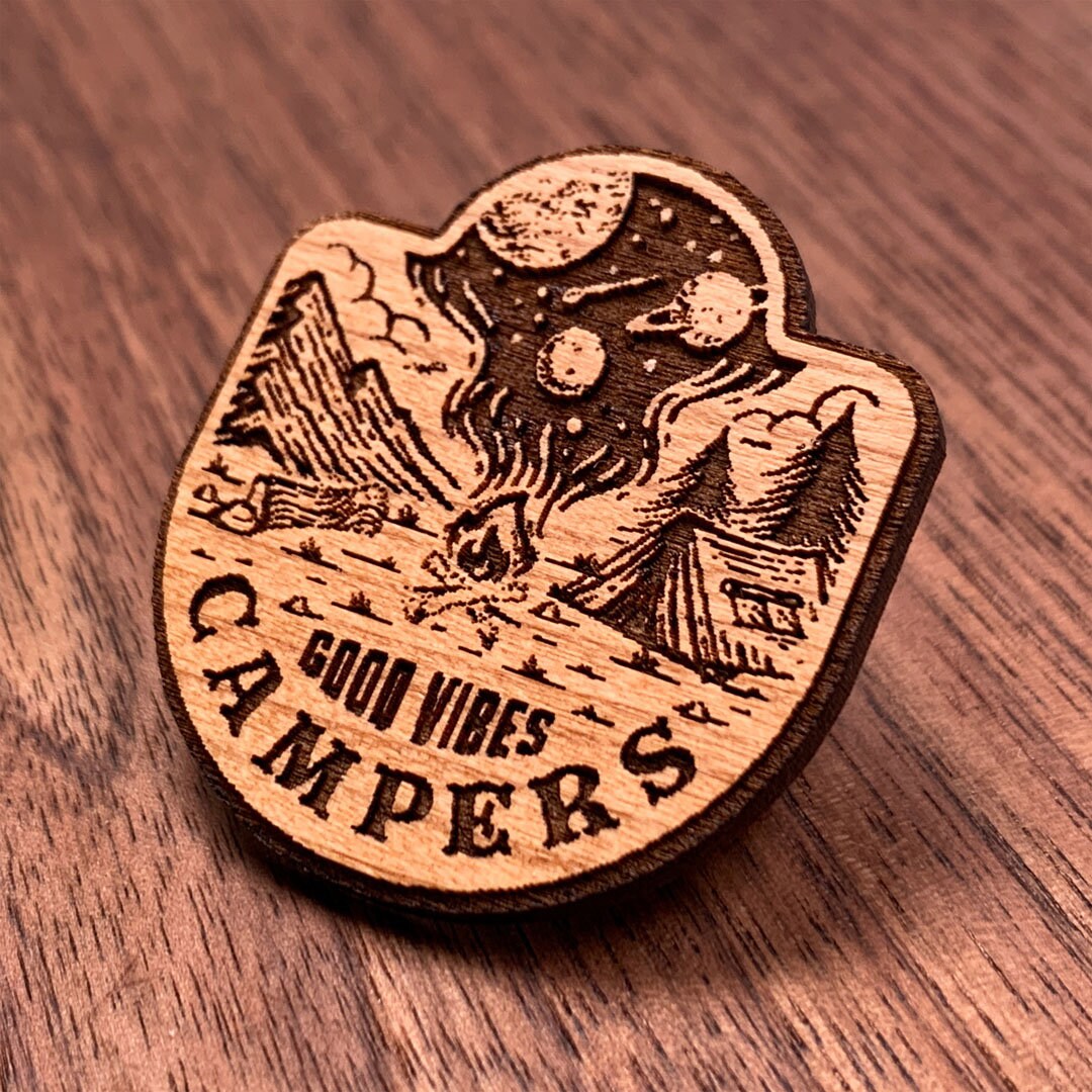 Good Vibes - Laser Engraved Wooden Pin, Badge, Pin Back Button - Made ...