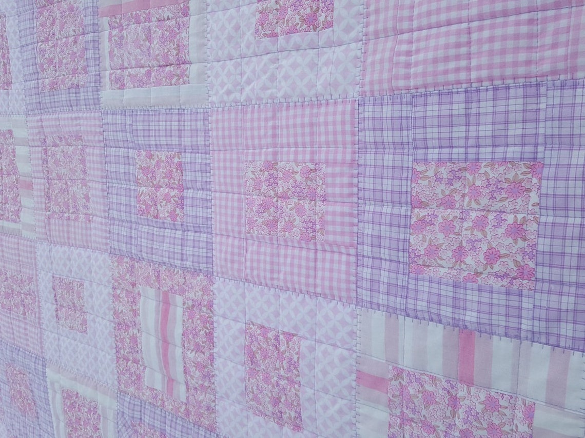 Pink Purple Girls Quilt. Patchwork Childrens Coverlet. Floral - Etsy
