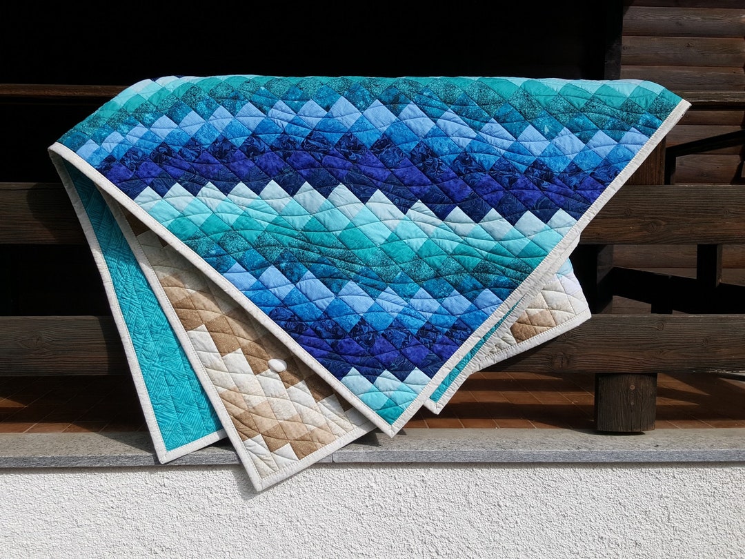 Sea Waves Queen Size Patchwork Quilt. Turquoise Sea Beach King Size ...