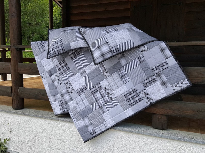 Shades of Gray Quilt. Custom Quilt Sets. Scrappy Patchwork Quilt. King ...