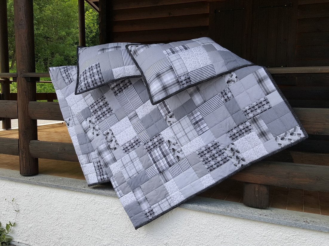 Shades of Gray Quilt. Custom Quilt Sets. Scrappy Patchwork Quilt. King ...