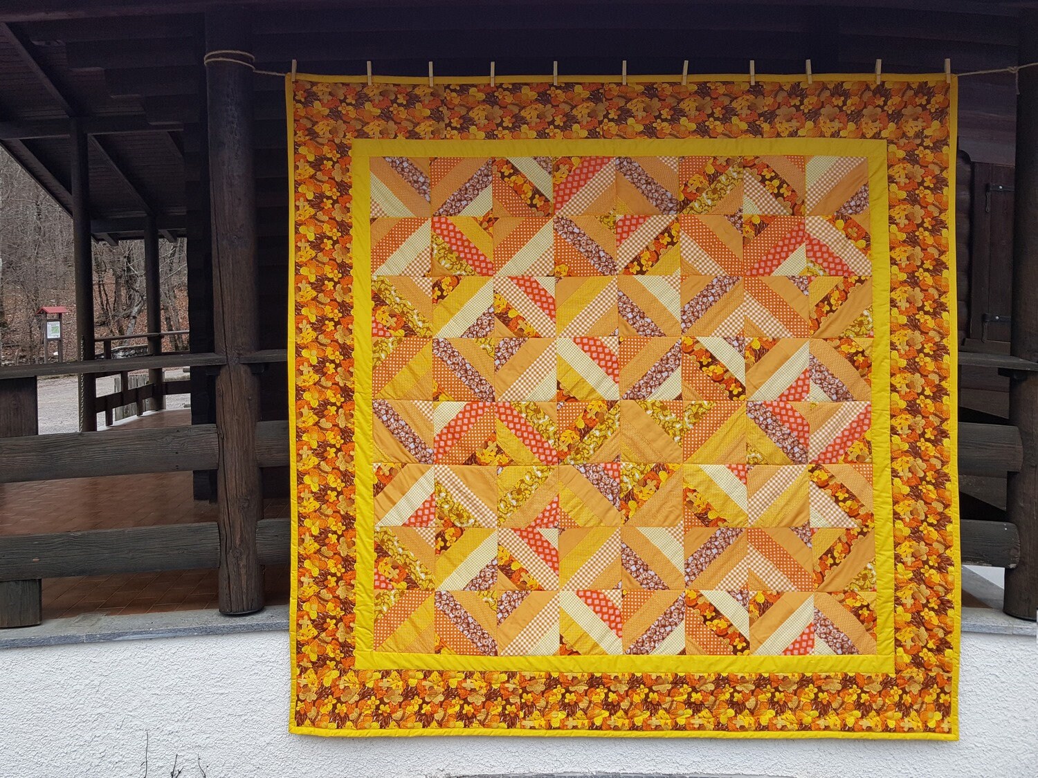 Orange Yellow Ethnic Quilt. Colorful Ethnic Quilt. Floral Traditional ...