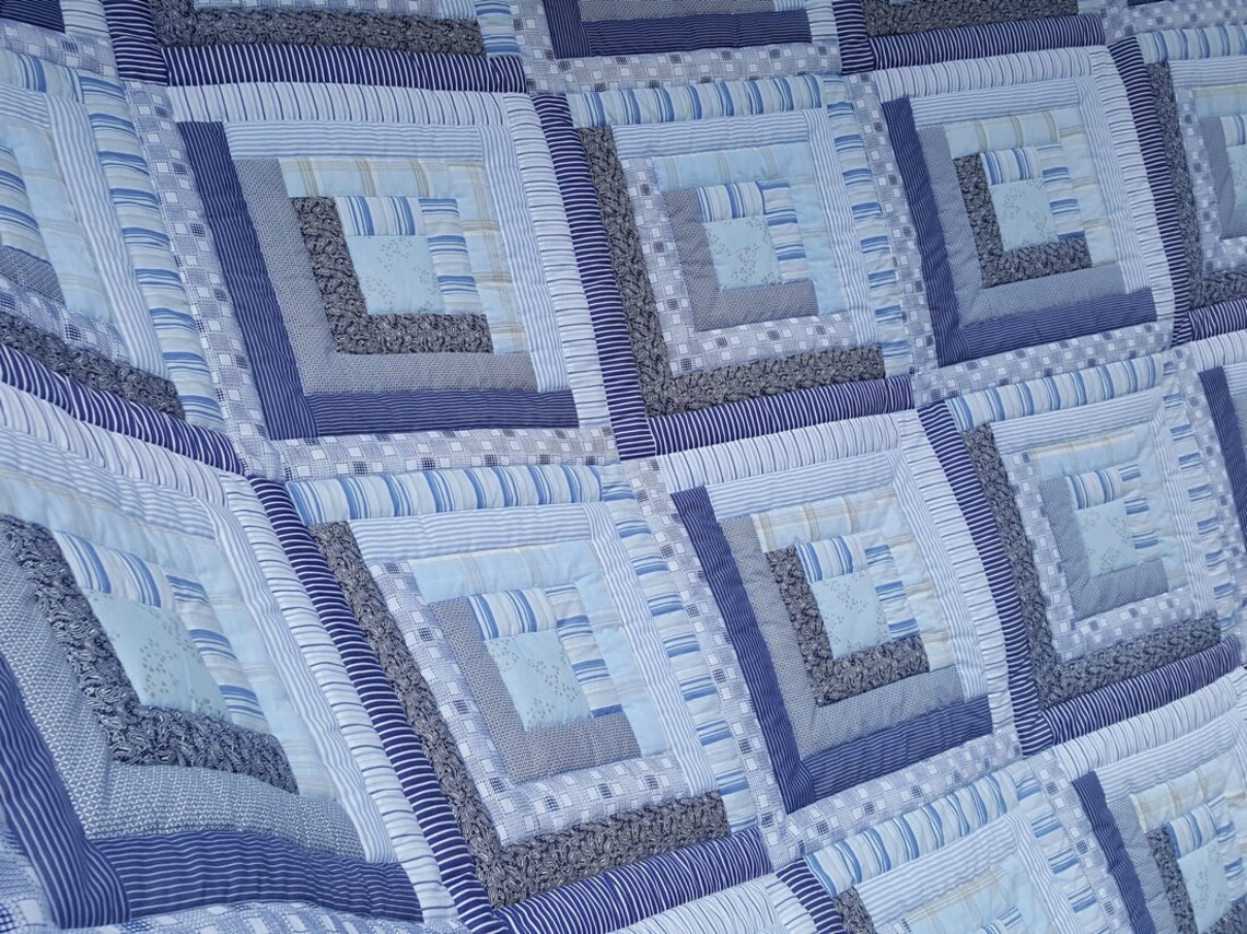 King Size Patchwork Quilt. Blue Country Quilt Set. - Etsy