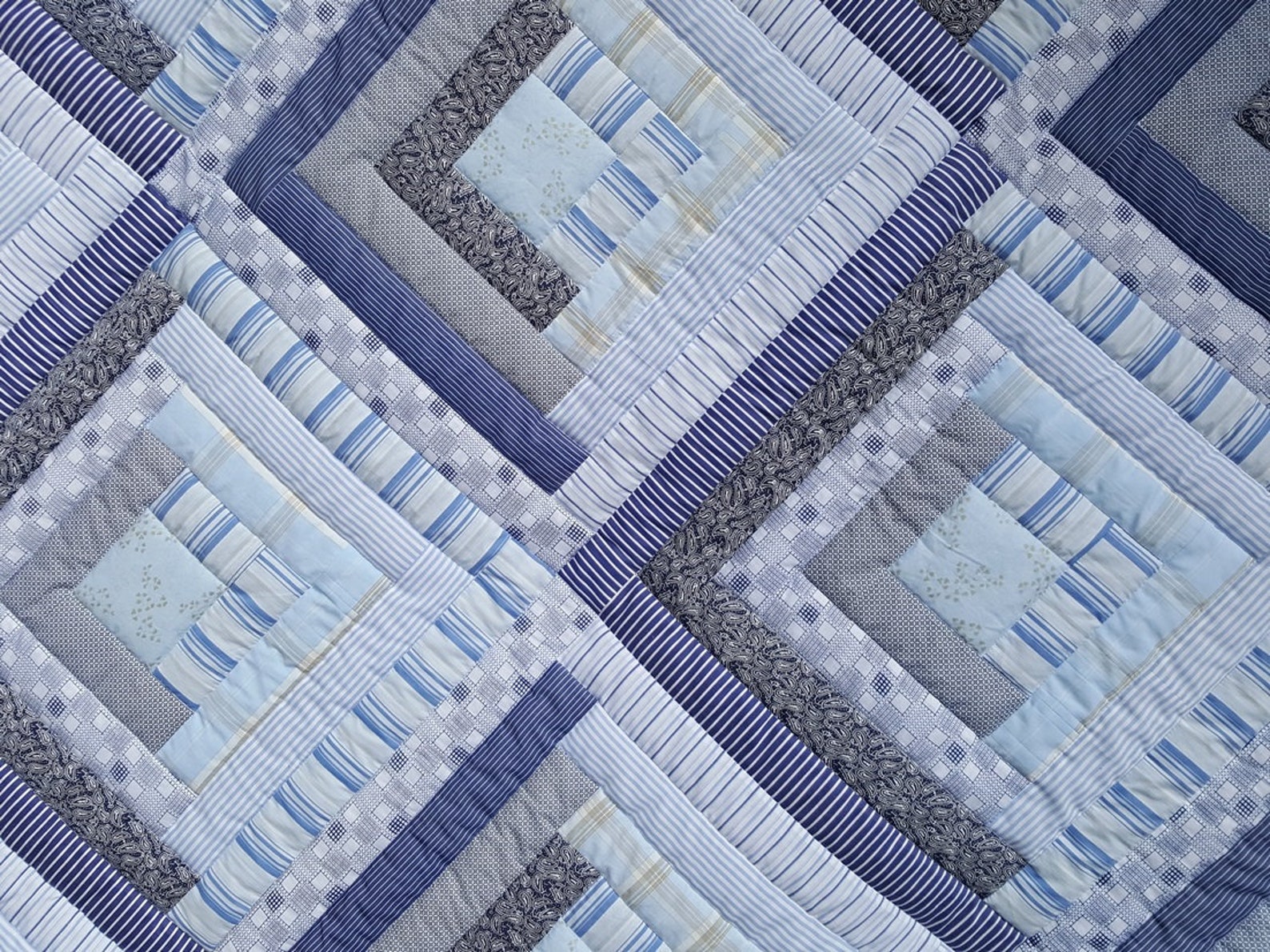 King Size Patchwork Quilt. Blue Country Quilt Set. Personalized ...