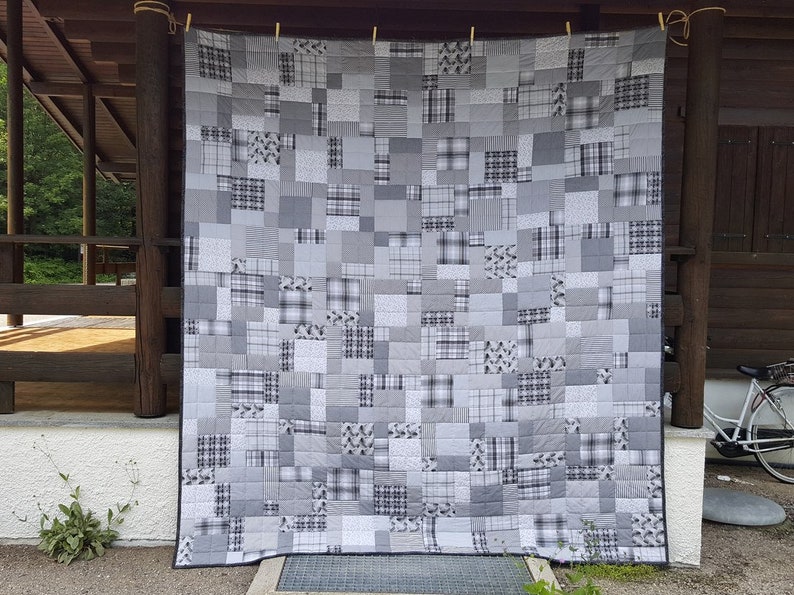 Shades of Gray Quilt. Custom Quilt Sets. Scrappy Patchwork Quilt. King ...