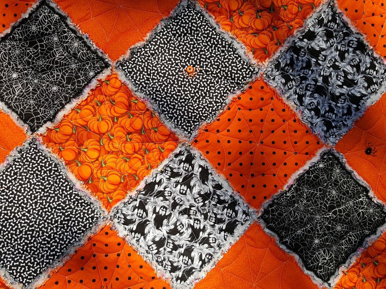 Rag Pumpkin Halloween Quilt. Orange Black Halloween Blanket. Patchwork ...