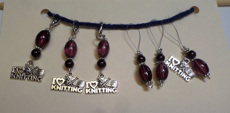 6 Silver Purple Glass Bead Stitch Markers & PROGRESS Keepers - Etsy