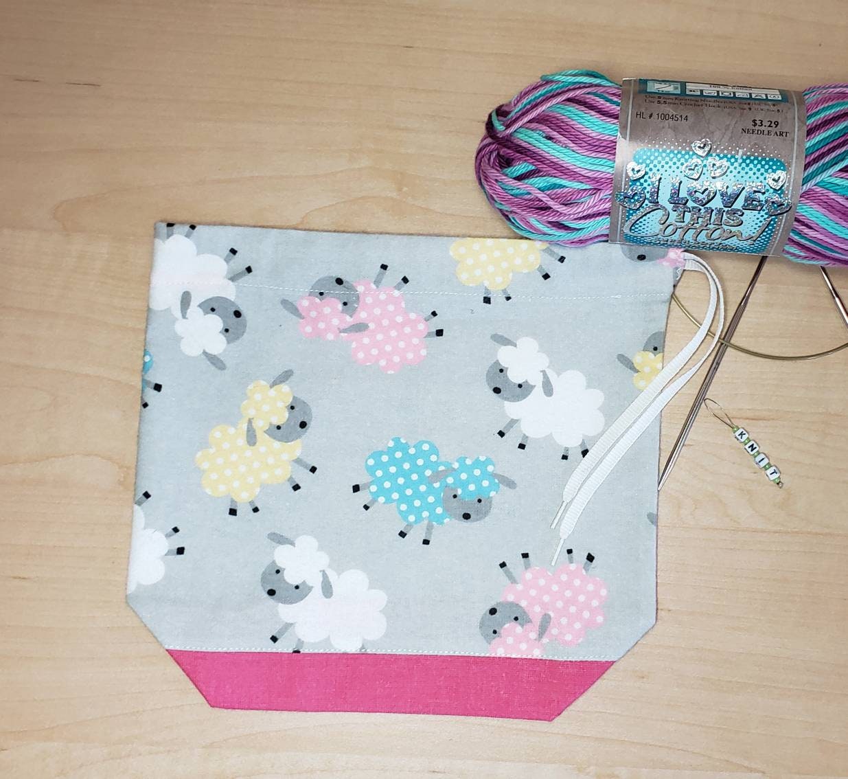 Sheep Lamb PROJECT BAG WRISTLET Drawstring Pink Blue White - Etsy