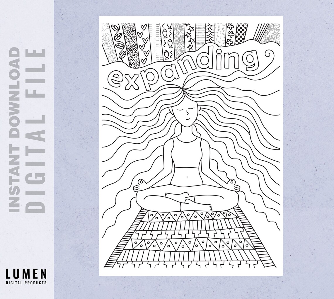Meditation, Yoga Inspired Coloring Page for Adults, Instant Download ...