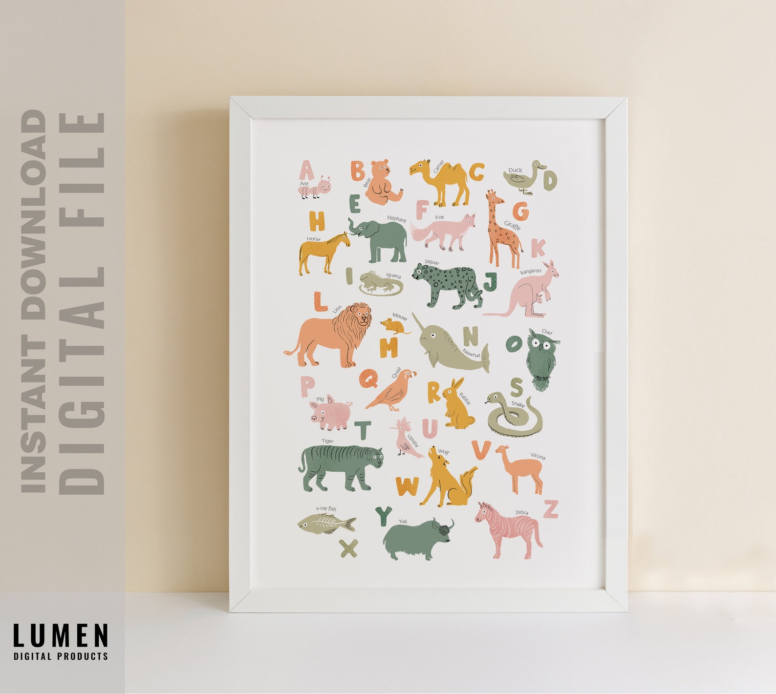 Cute Animal Alphabet Digital Download Poster, Instant Download ...