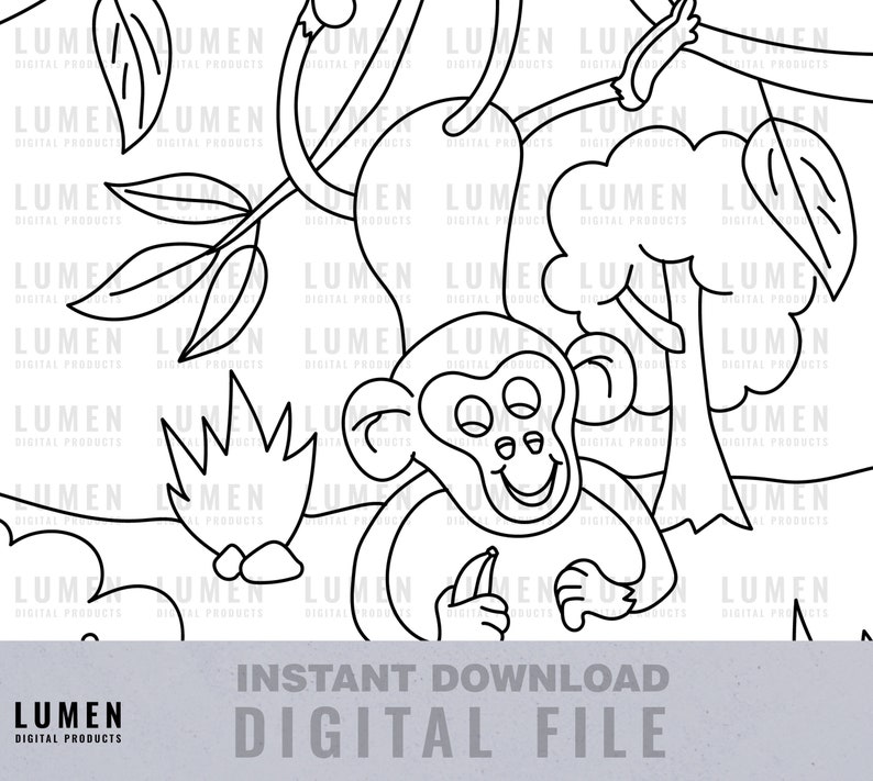 Cute Happy Monkey , Kids Coloring Page, Instant Download, Digital File ...