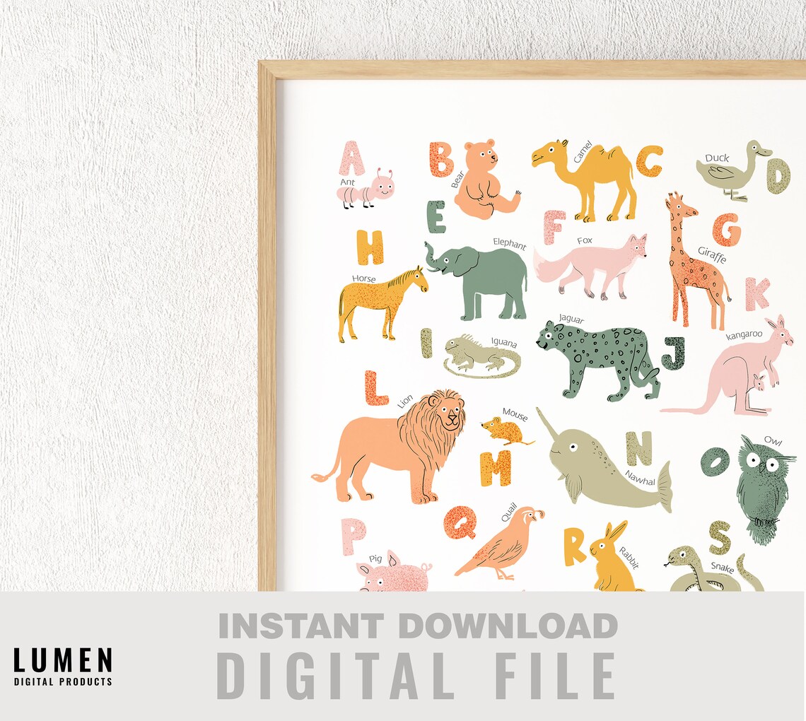 Cute Animal Alphabet Digital Download Poster, Instant Download ...