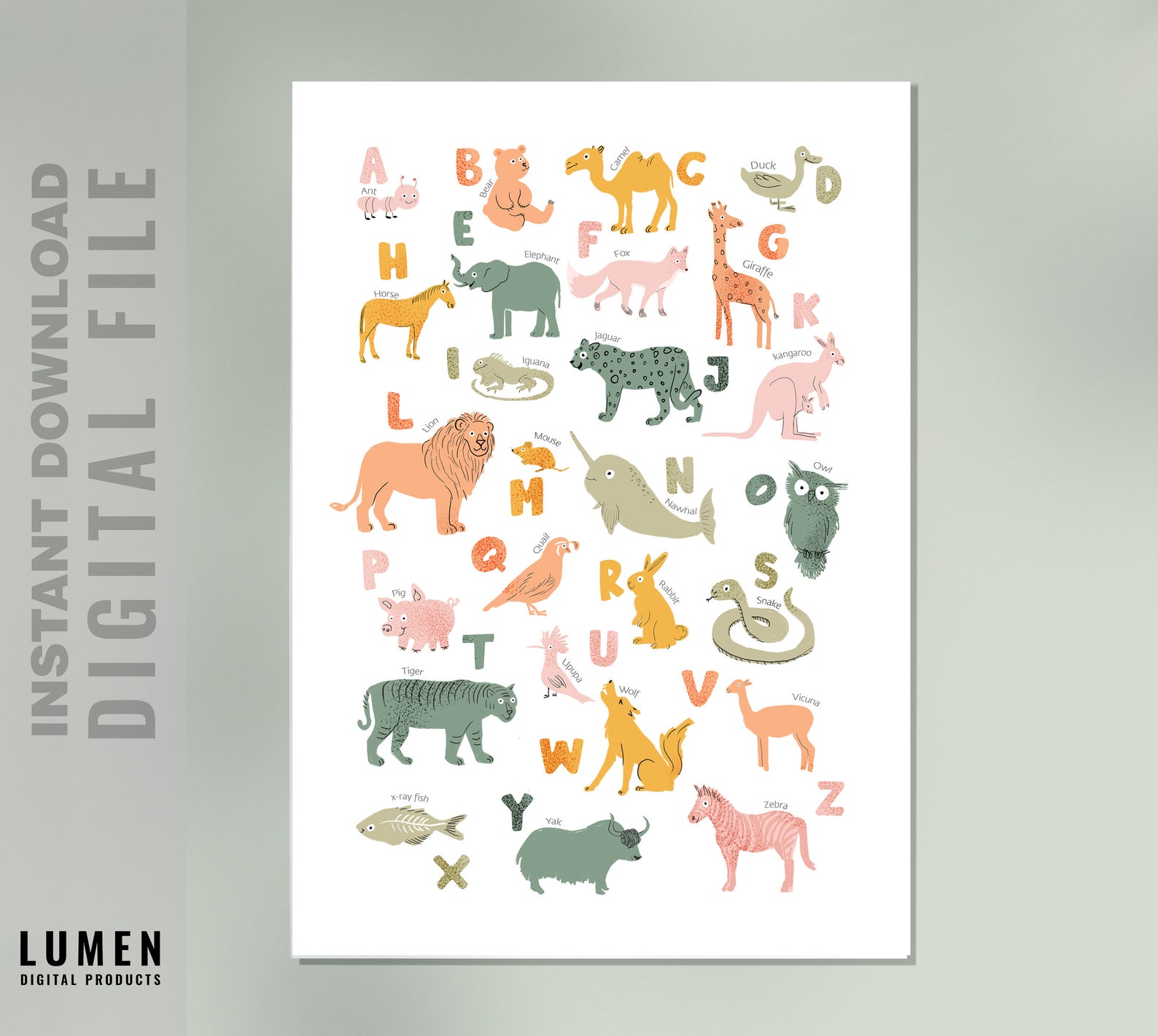 Cute Animal Alphabet Digital Download Poster, Instant Download ...