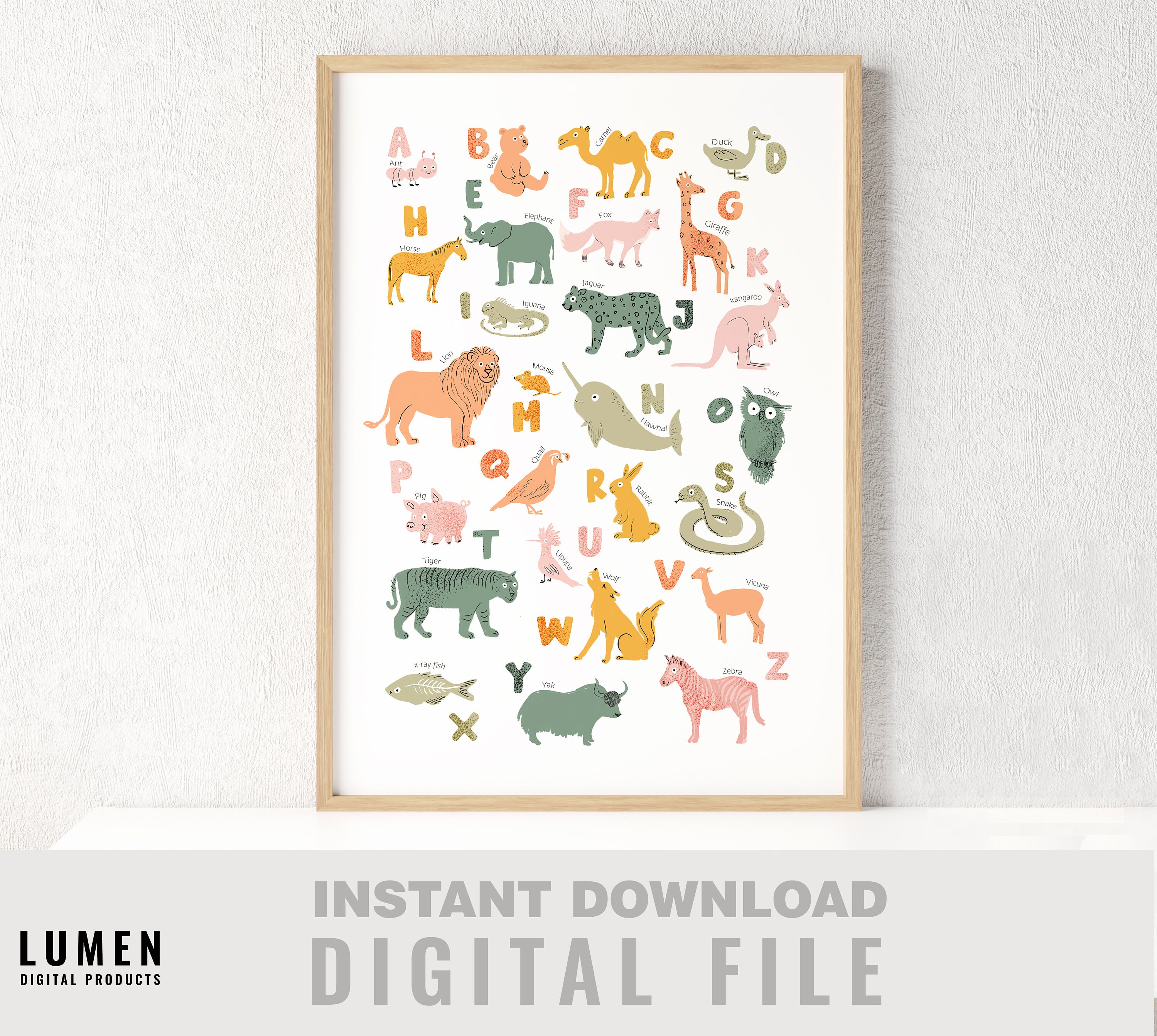 Cute Animal Alphabet Digital Download Poster, Instant Download ...