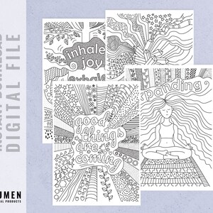 Adult Coloring Pages, Positive Thinking, Yoga, Manifestation, Digital ...