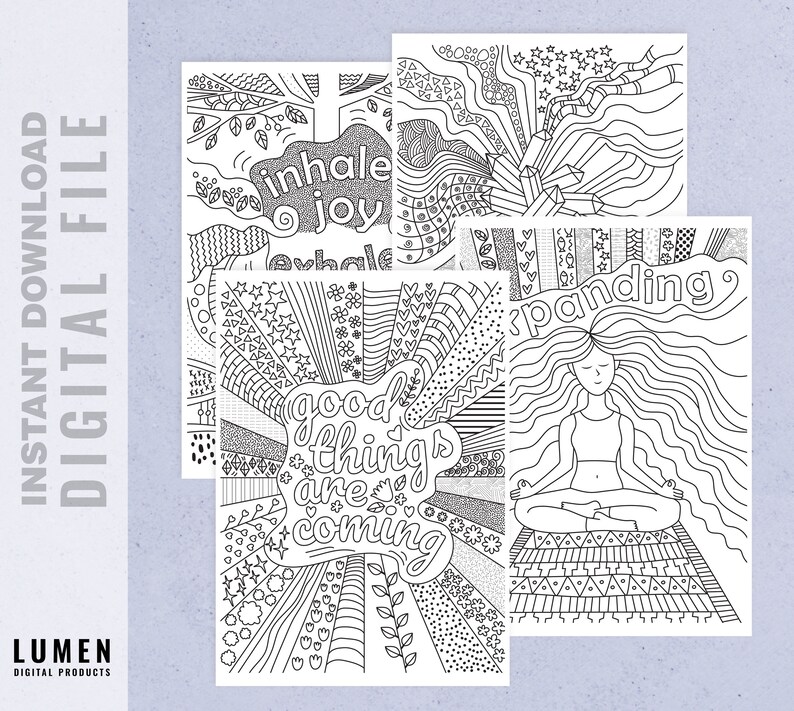 Adult Coloring Pages, Positive Thinking, Yoga, Manifestation, Digital ...