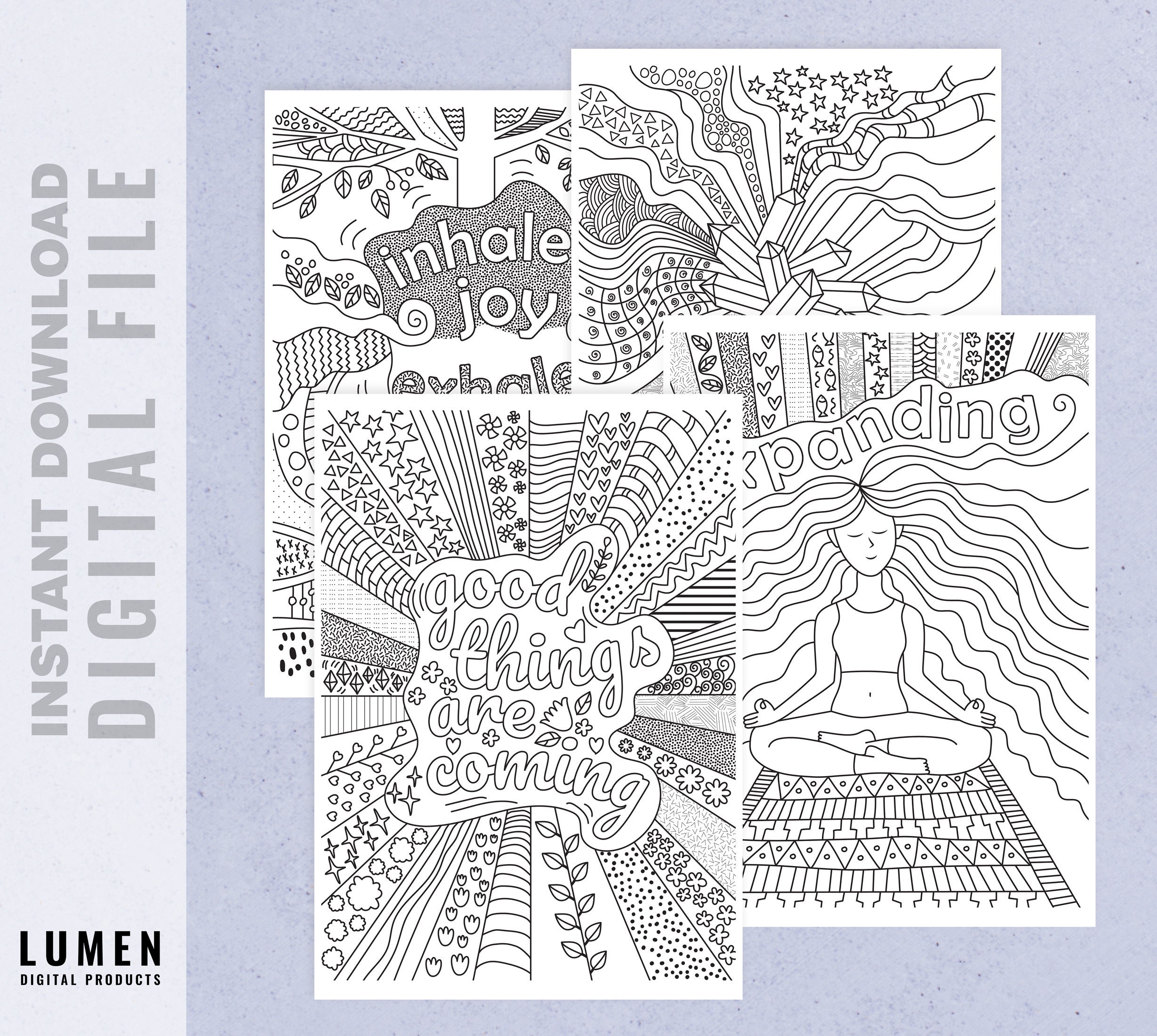 Adult Coloring Pages, Positive Thinking, Yoga, Manifestation, Digital ...