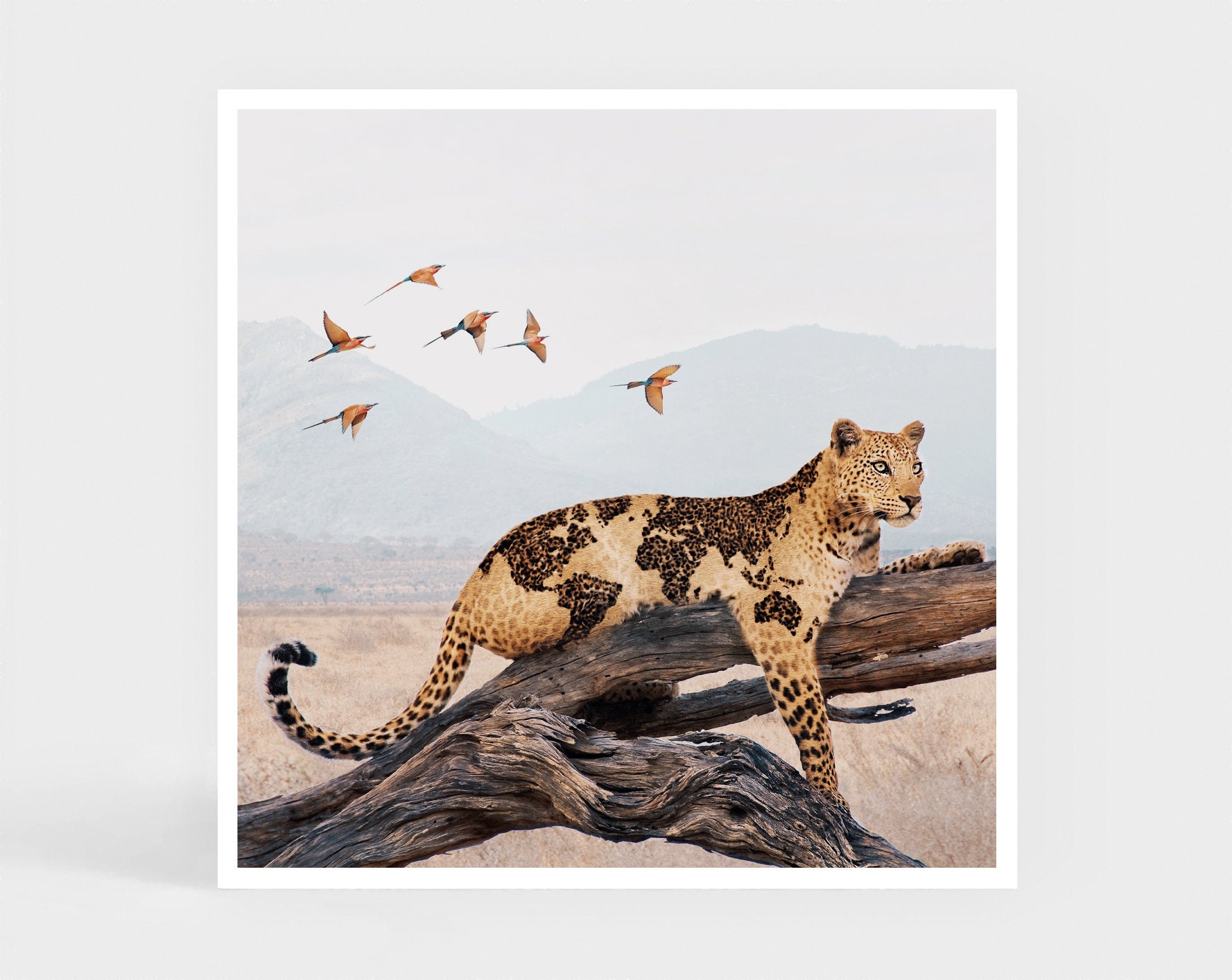 Art Print: World Map Leopard Feline Travel Wall Decor Cute - Etsy
