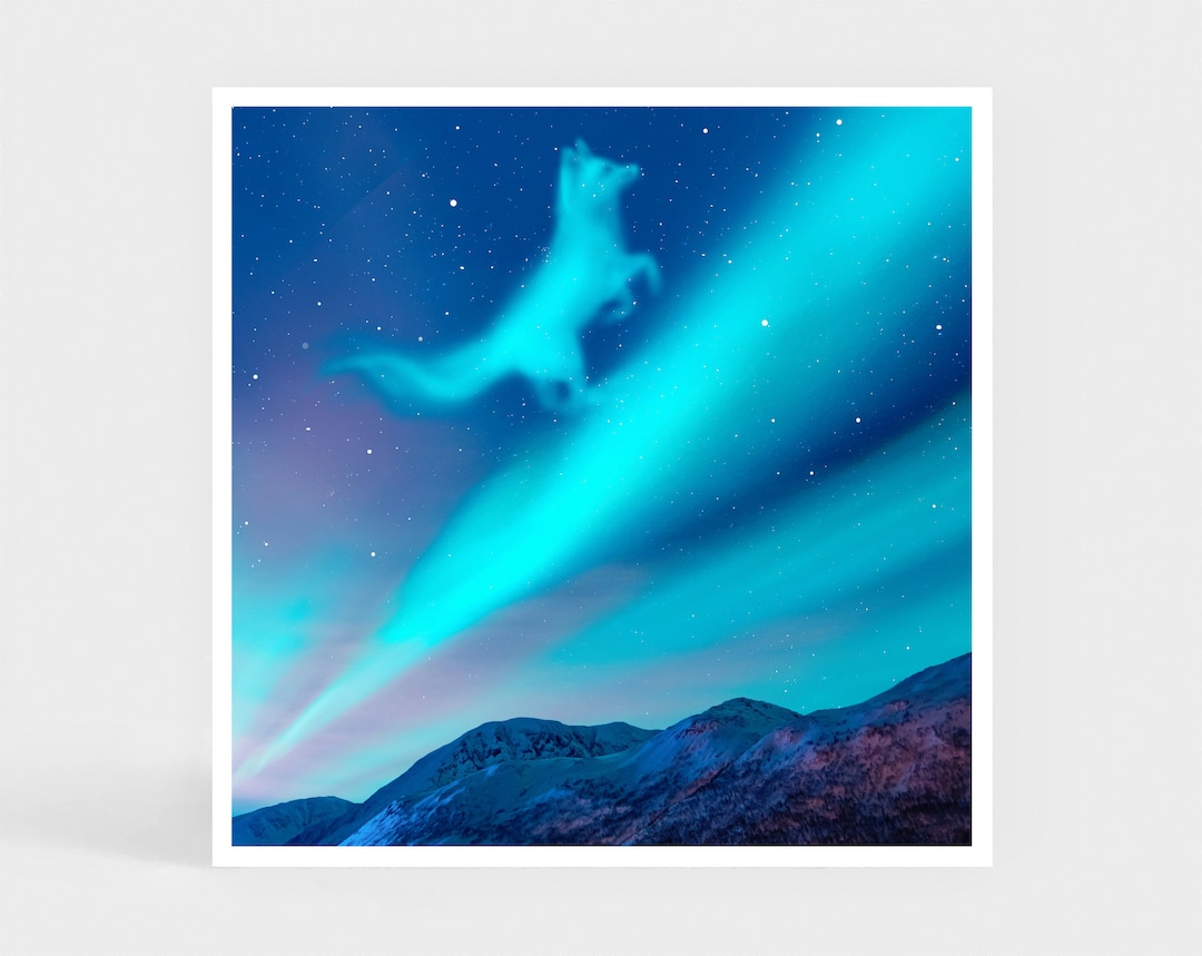 Art Print: Northern Fox Northern Lights Wall Decor Cute - Etsy