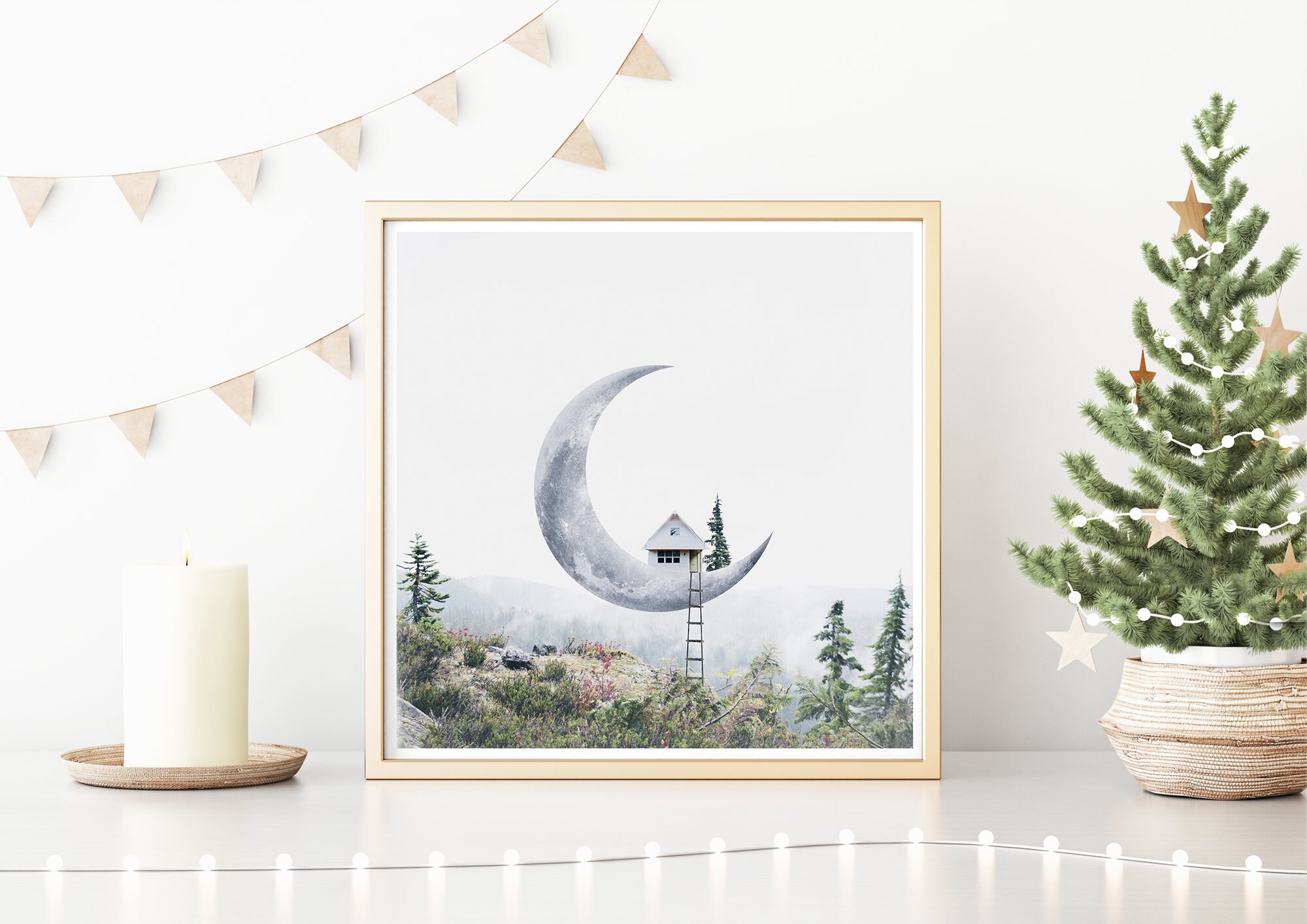 Art Print: Moon House Lunar Home Forest Wall Decor Cute - Etsy