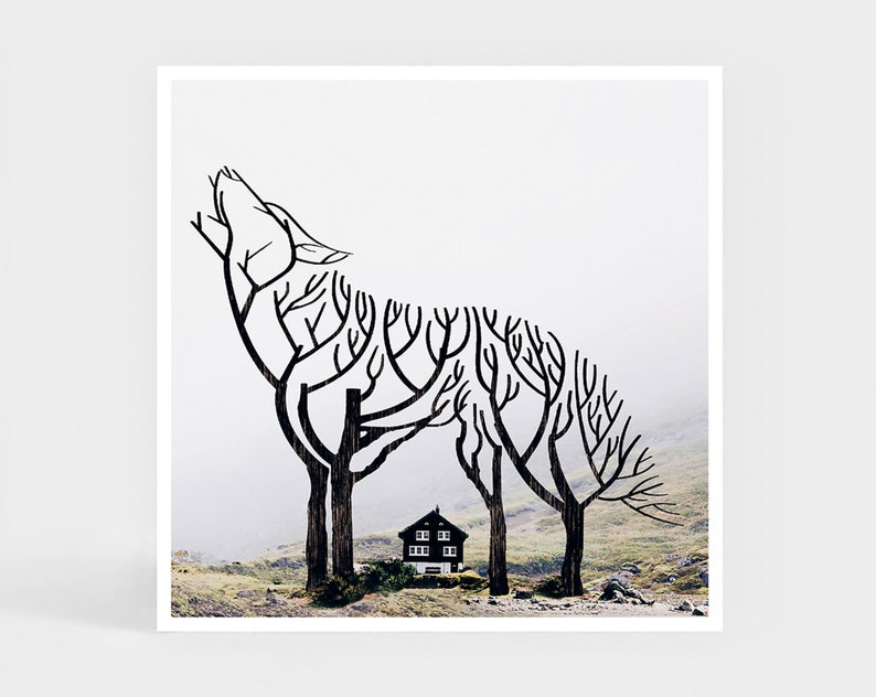 Art Print: Lone Wolf Tree House Wall Decor Cute Gift | Etsy