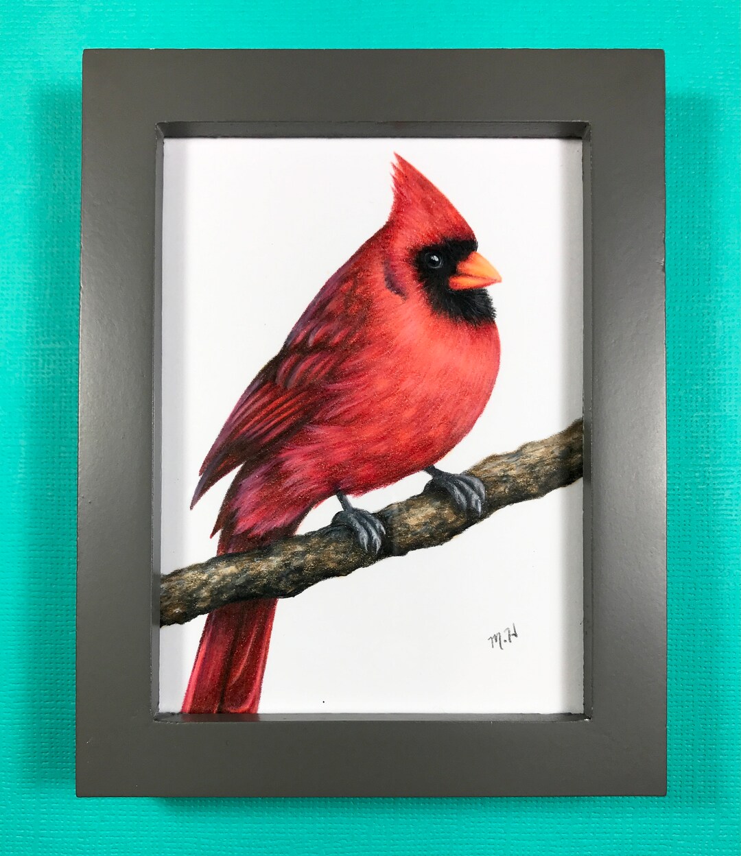 Cardinal Original Colored Pencil Drawing in a Gray Frame - Etsy