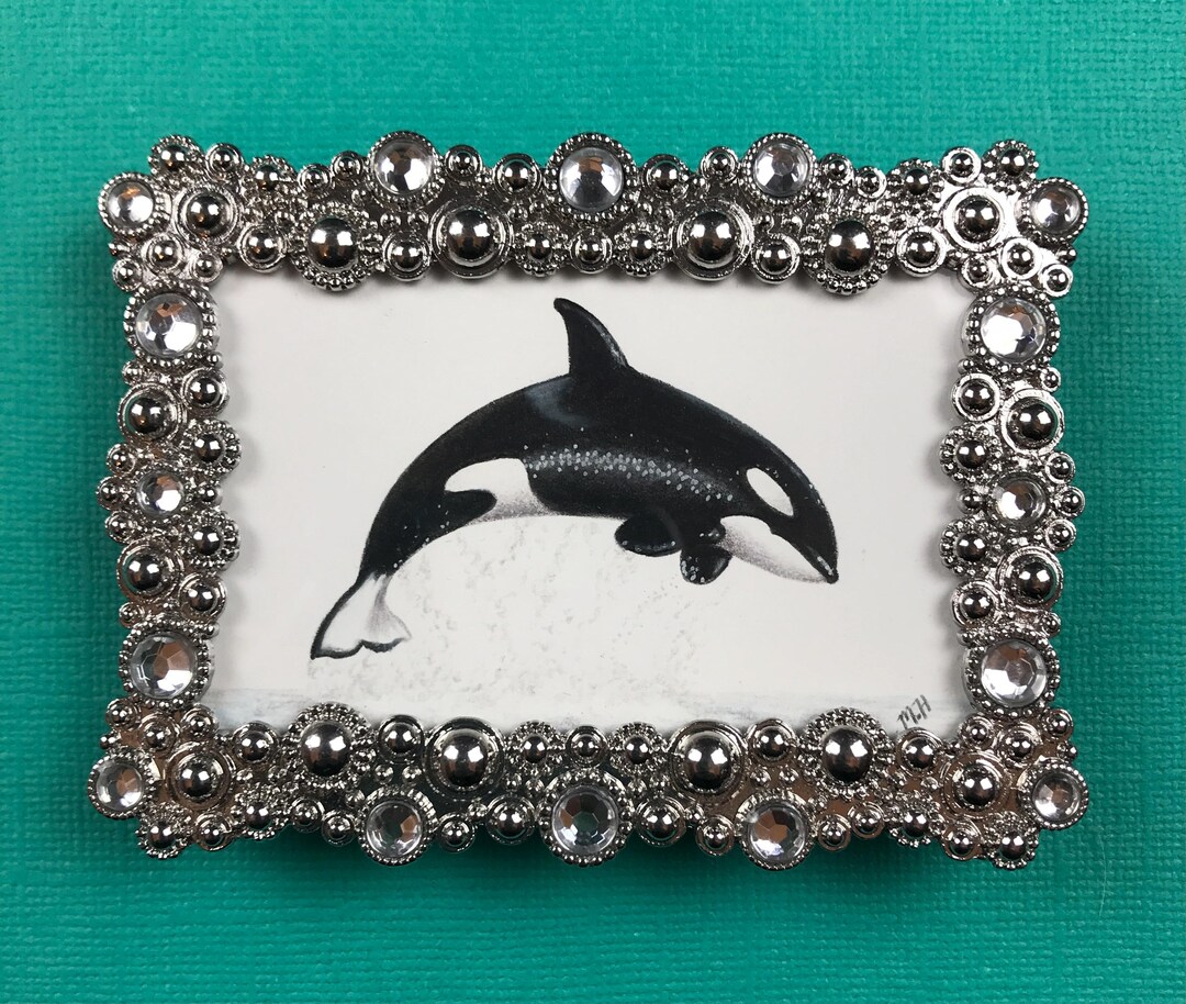 Itty Bitty Original Orca Colored Pencil Drawing in a Silver Gemstone ...