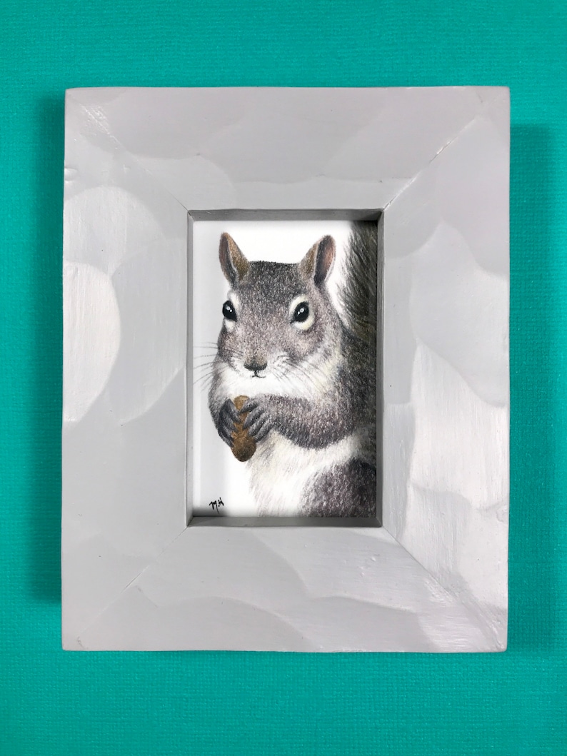 Squirrel Original Colored Pencil Drawing in a Gray Frame - Etsy