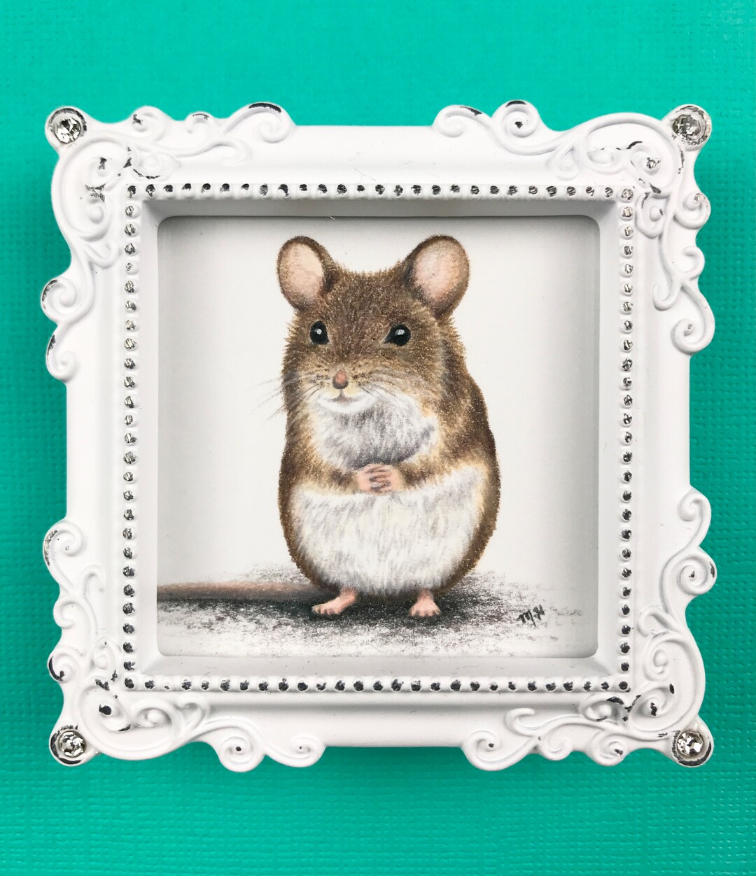 Itty Bitty Colored Pencil Mouse Drawing in a White Frame - Etsy