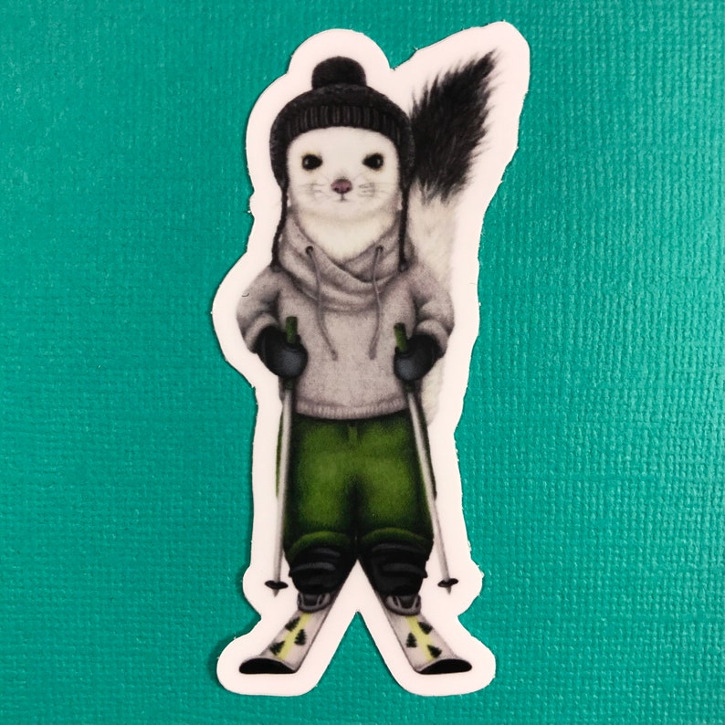 Arctic Weasel Skiing Sticker for Holidays, Waterproof, Gift, Water ...