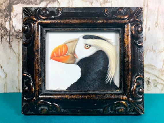 Puffin Original Colored Pencil Drawing in a Rustic Bronze | Etsy